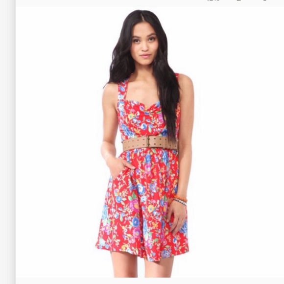 Forever 21 | Dresses | F2 Floral Ruched Sweat Heart Bust Skater Dress S ...